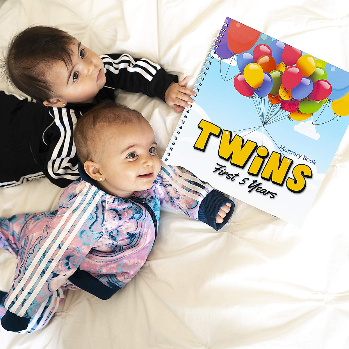 The Adventure Edition | Twins First 5 Years Memory Book with Stickers | Baby 1st Year Milestone Photo Album for Mom & Dad | Newborn Hard Cover Journal | Babies Personalized Keepsake Scrapbook Diary