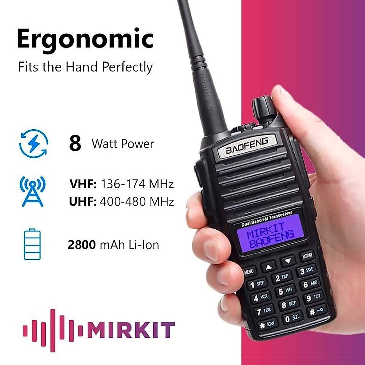 Mirkit Bundle with 2Pcs Radio Baofeng UV-82 MK5 8 Watt Max Power - 2Pcs of Dual Band Antenna Upgraded MP-701 SMA Female VHF/uhf 8.5inch - 6 in 1 FTDI USB Programming Cable