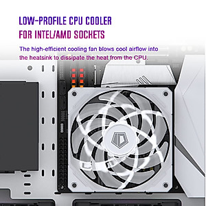 ID-COOLING IS-55 ARGB White CPU Cooler Low Profile 57mm Height CPU Air Cooler ARGB 5 Heatpipes 120x120x15mm Slim Fan, Desktop CPU Fan for Intel LGA1700/115X/1200; AMD AM4/AM5