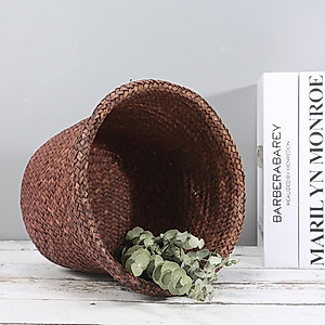 Cabilock Storage Basket Willow Woven Waste Paper Basket Rattan Garbage Bin Wicker Plant Decorative Waste Bin Wicker Trash Basket Wastebasket Garbage Bin Egg Seaweed with Cover Small Basket