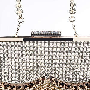 Sither Rhinestone Handbag Purses for Women Evening Handbag Purses Crystal Tassel Clutch Purses Medium Sparkly Clutches Shoulder Chain Bags for Party Prom Christmas Gift (gold)