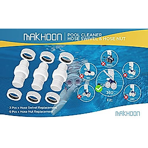 Makhoon Pool Cleaner Hose Swivel 9-100-3002 & Hose Nut 9-100-3109 Combo Replacement Kit for Polaris Zodiac 360 Pool Cleaner Hose Swivel 9-100-3002 and Hose Nut 9-100-3109 (3 Pack)