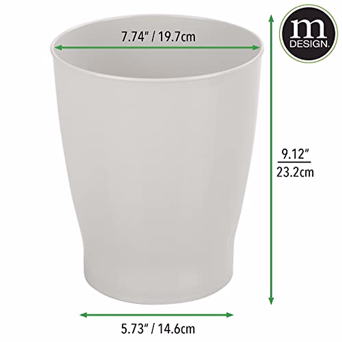 mDesign Plastic Slim Round Small 1.25 Gallon Trash Can, Wastebasket, Garbage Container Bin for Bathroom, Bedroom, Kitchen, Home Office, and Kids Room Waste Use - 2 Pack - Light Gray