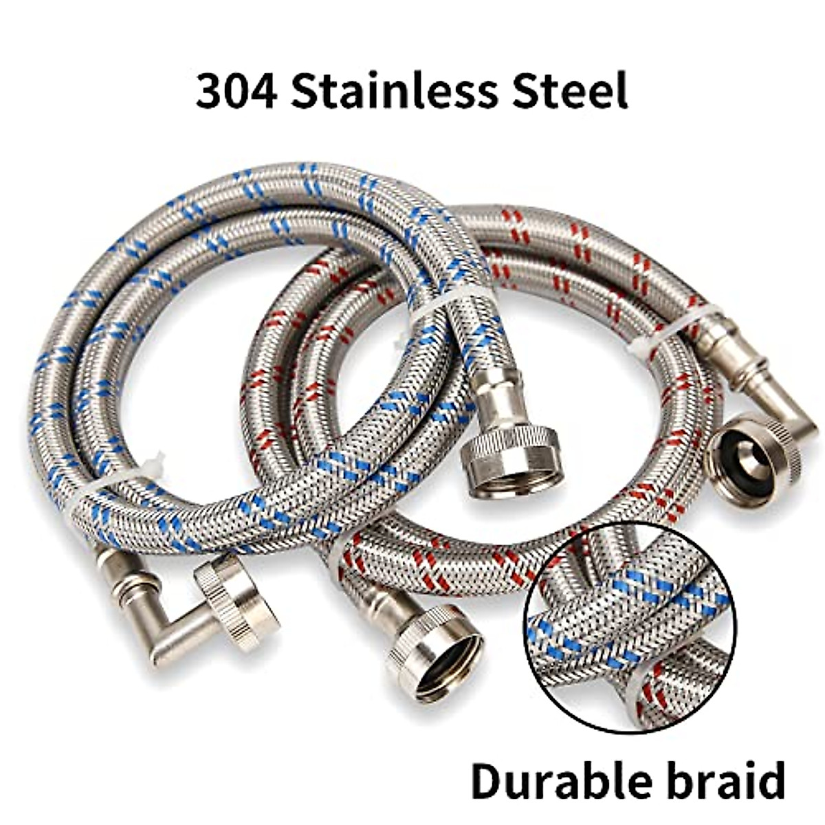 Roastove 4 feet Premium Stainless Steel Washing Machine Hoses with 90 Degree Elbow,Burst Proof,Hot and Cold Water Connection Inlet Supply Lines for Washer,Washing Machines,Washer Machines(2-Pack)