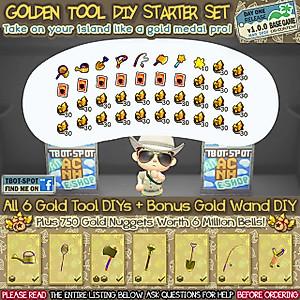 ACNH: Golden Tools Starter Set | All 7 Golden Tools & DIYs | 7.5 Million Bells in Gold Nuggets | 1.0 Base Game Content