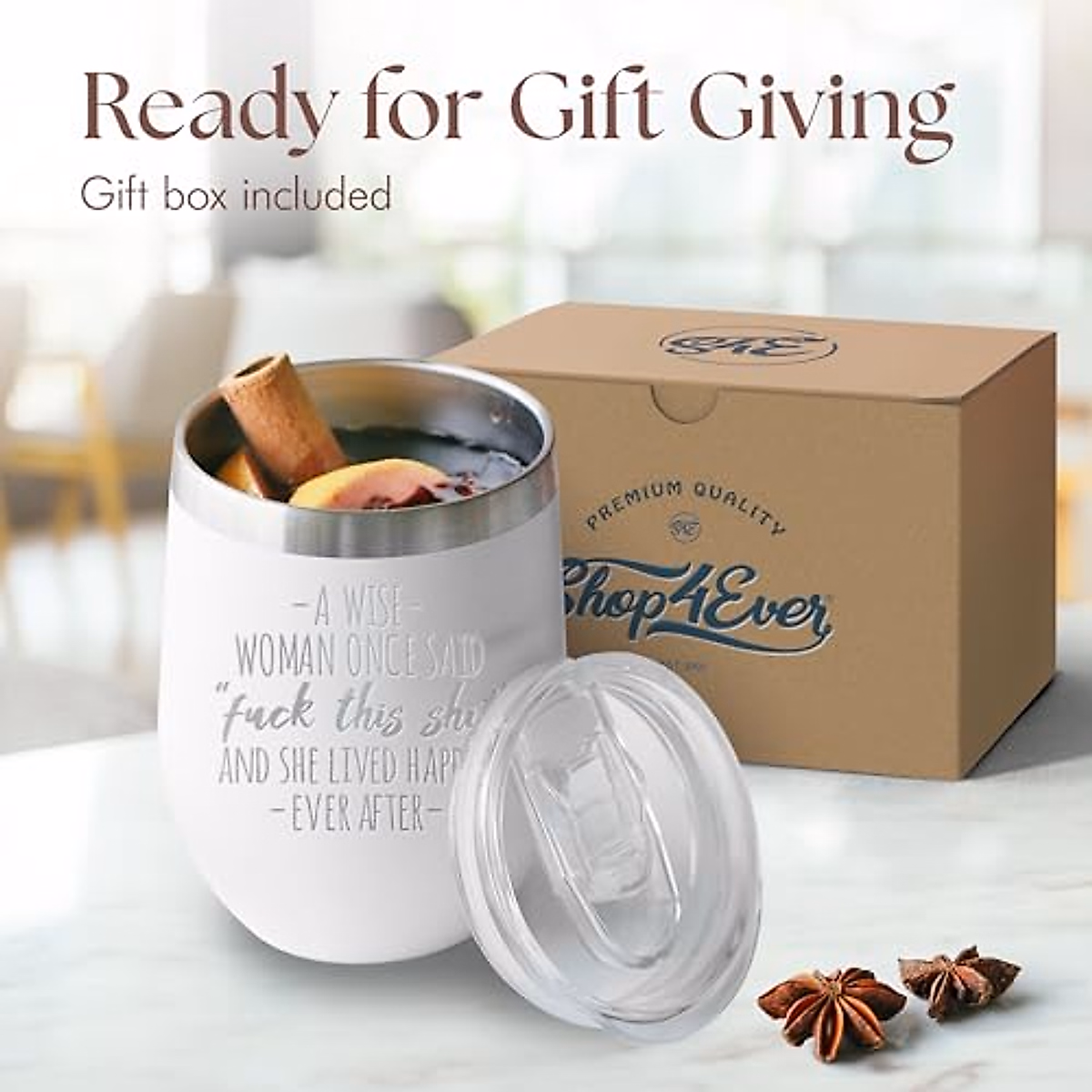 shop4ever A Wise Woman Once Said F This And She Lived Happily Ever After Engraved Insulated Stainless Steel Wine Tumbler with Lid 12 oz. Funny Divorce Retirement Feminist Gift (White)