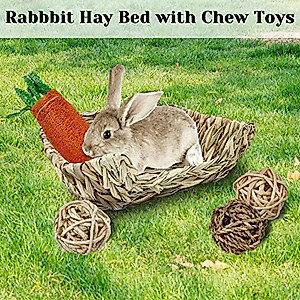 BNOSDM Rabbit Grass Bed 9 PCS Natural Straw Bunny Hay Bed Hand-Made Woven Guinea Pig Grass Basket with Chew Toys for Chinchillas Ferrets Gerbils Hamsters Small Animals