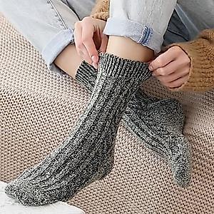 Pack of 5 Womens Winter Socks Warm Thick Knit Wool Soft Vintage Casual Crew Socks Gifts,A-Navy/Dark grey/Brown/Green/Light grey