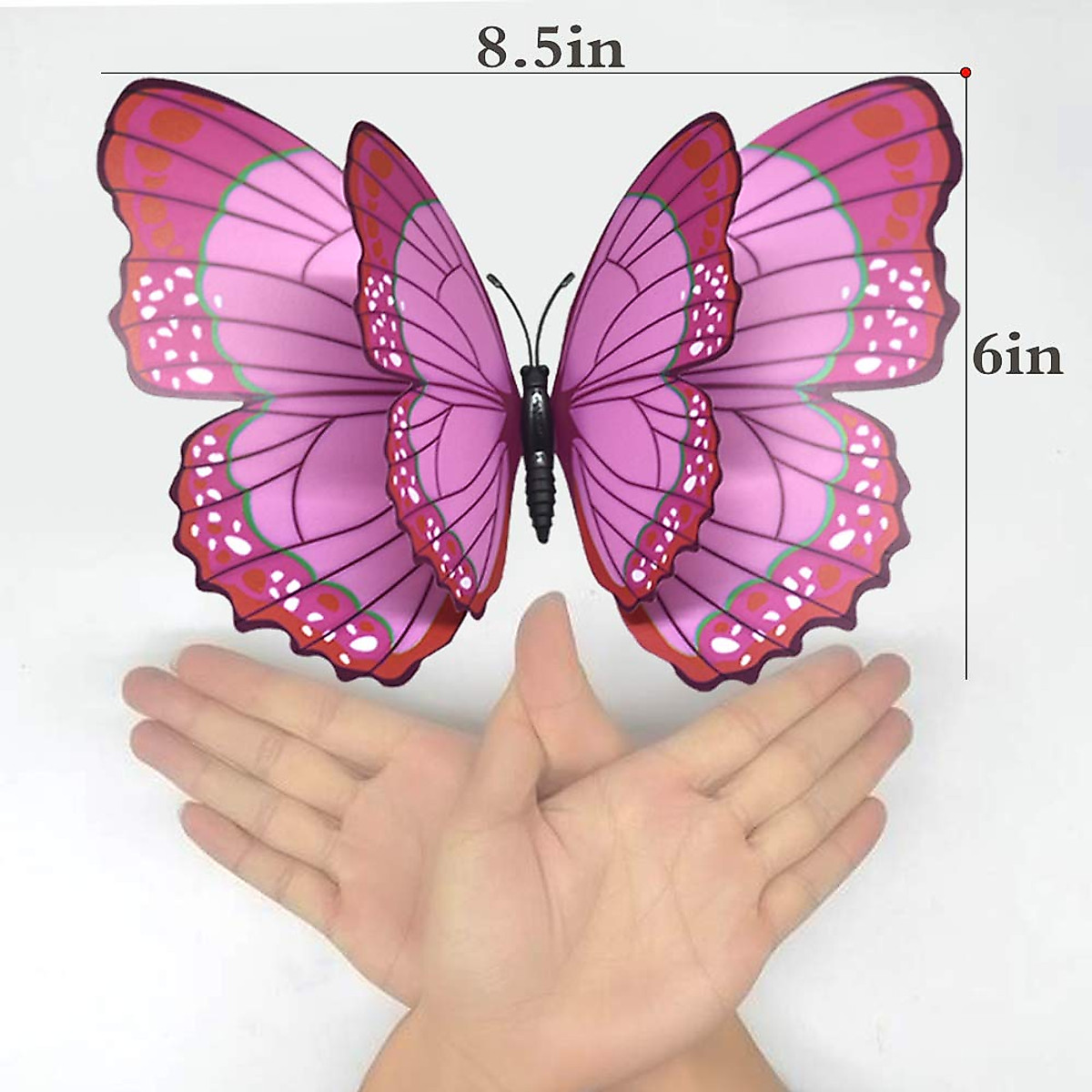 FENELY Giant Butterfly Wall Stickers Christmas Decor,3D Large Pink Butterflies Wall Magnetism Decals Removable DIY Home Art Decorations for Birthday Party Wedding Kids Room Bedroom