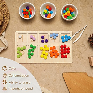 bopoobo Wooden Peg Board Beads Game Rainbow Clip Bead Puzzle of Pompon Clip Beads Early Education Puzzle Board Game Toddler Educational Montessori Games for Math Learning (Digital Board)