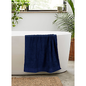 GLAMBURG 100% Cotton 2 Pack Oversized Bath Towel Set 28x55 Inches, Ultra Soft Highly Absorbant Compact Quickdry & Lightweight Large Bath Towels, Ideal for Gym Travel Camp Pool - Navy Blue