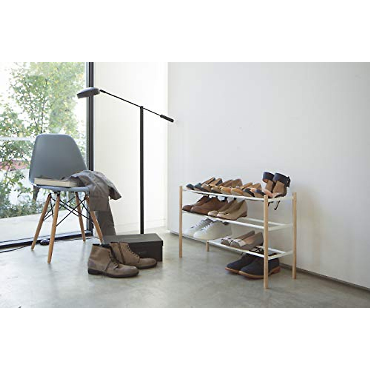 YAMAZAKI home Plain Expandable 3-Tierd Shoe Rack White,