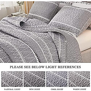 Andency Grey Quilt Set King (106x96 Inch), 3 Pieces(1 Striped Triangle Printed Quilt and 2 Pillowcases), Bohemian Summer Lightweight Reversible Microfiber Bedspread Coverlet Sets