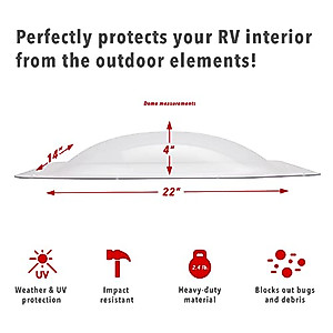 Hike Crew RV Skylight | Universal Skylight Window Replacement Cover for Exterior Camper Roof | Durable Polycarbonate Dome, Weather, UV & Impact Resistant | 18” x 26” Fits Most RV Openings, Clear