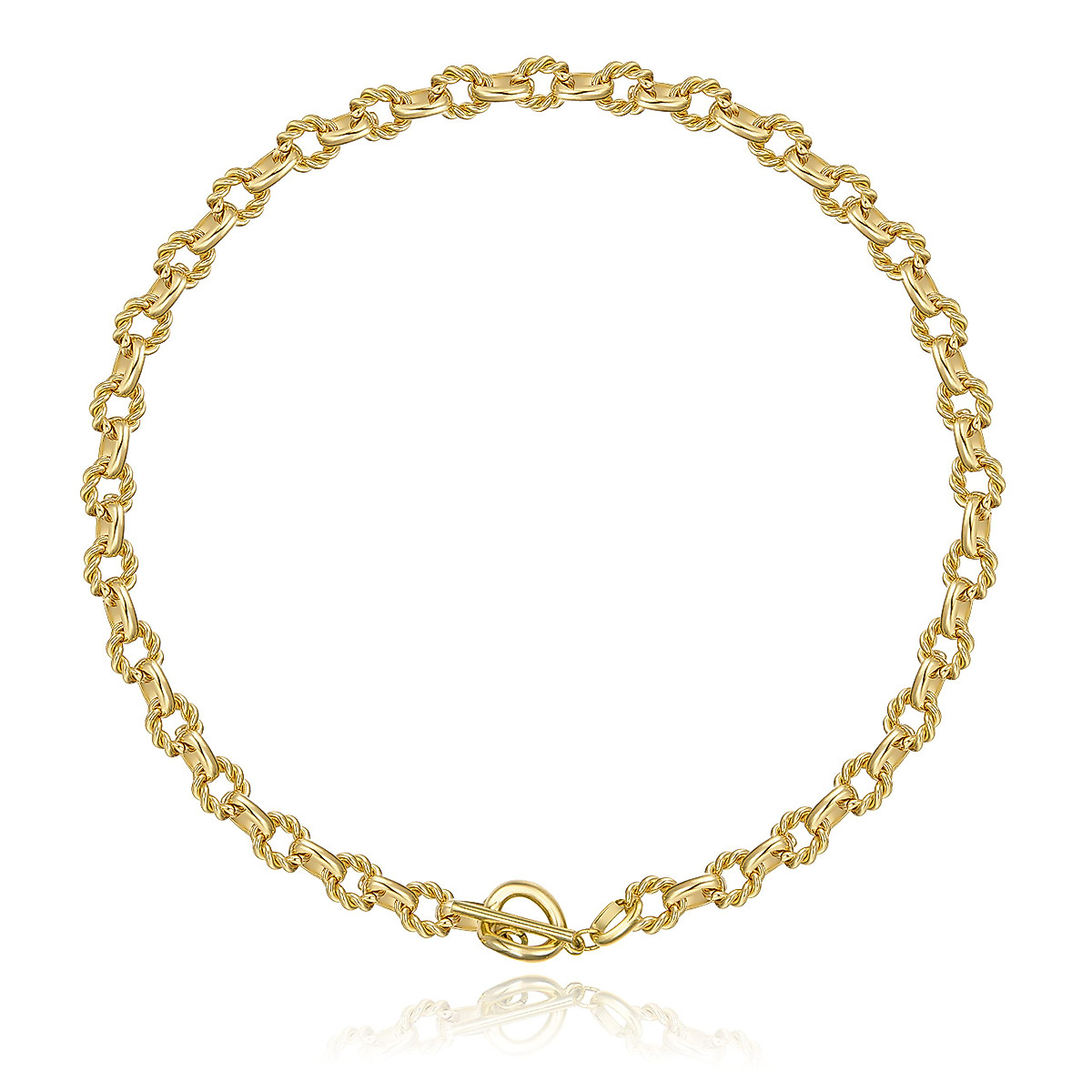 BAMERAL Chunky Gold Chain Necklace for Women 18K Gold Plated Twisted Oval Link Chain Choker Toggle Clasp Necklace for Women Jewelry