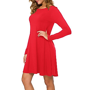 POPYOUNG Spring Dresses for Women 2023 Long Sleeve T Shirt Dresses Casual Swing Dress M, Red