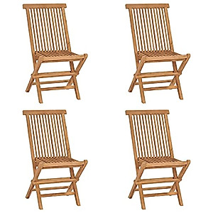 vidaXL 4X Solid Teak Wood Folding Patio Chairs Outdoor Garden Terrace Yard Wooden Seat Sitting Foldable Dining Dinner Chair Furniture
