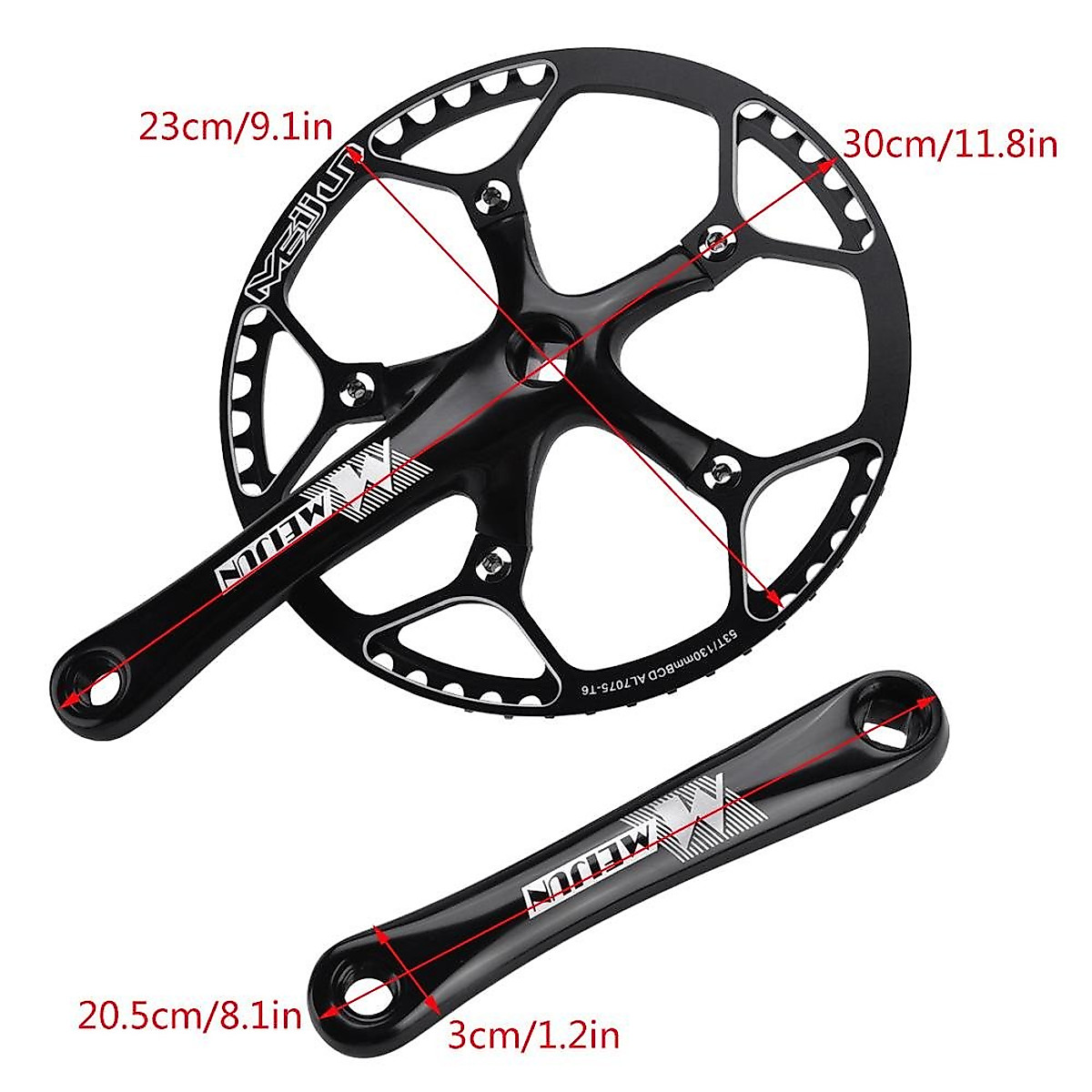 Dioche Crankset, Single Speed Crankset Mountain Bike Aluminum Alloy Hollow Integral Mountain Bike Crankset Arm Speed Fixed Gear,Easy to Modify Single Crank Set(Black)