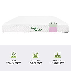 BioPEDIC 8 Inch Green Tea Infused Medium Plush Memory Foam Mattress in a Box - Fiberglass Free - Breathable Cooling Mattress - Twin XL