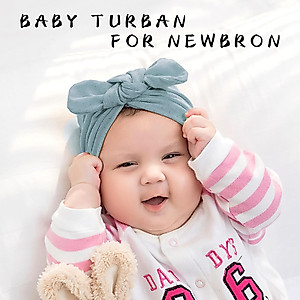 Wovenew Baby Turban Hats 6 Pcs Newborn Hats Breathable Bows Baby Bandana Hats Girls Cute Hat Headwear Accessories