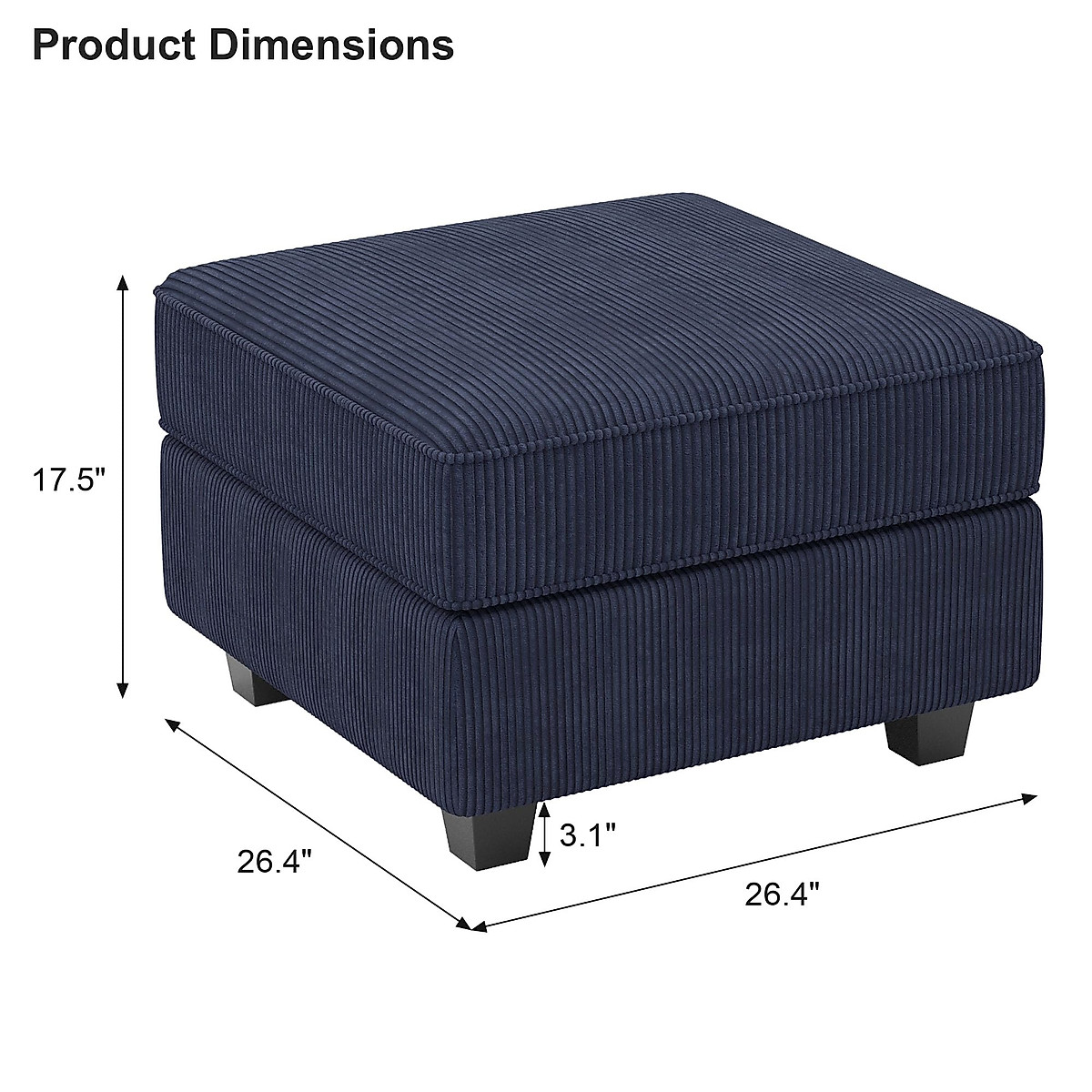 Belffin Corduroy Upholstered Square Modular Storage Ottoman Module for Modular Sectional Sofa Storage Ottoman Foot Stool