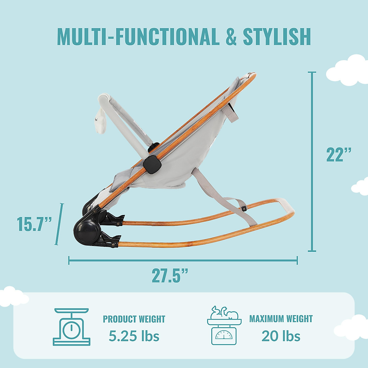 Dream on Me Rock With Me 2-in-1 Baby Rocker and Stationary Seat, Baby Rocker Seat for Infant with Removable Toy Bar, Baby Rocker Chair with Soothing Music & Vibration, 0-6 Months, Upto 20 Lbs