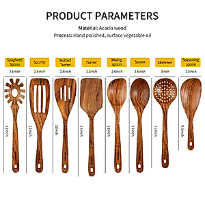 Wooden Spoons for Cooking, 8 PCS WOSPONFAN Kitchen Utensils Set, Wooden Utensils for Cooking - Wooden Spoons, Spatula Set, Slotted Spoon, Handmade Acacia Wooden Spoon Set