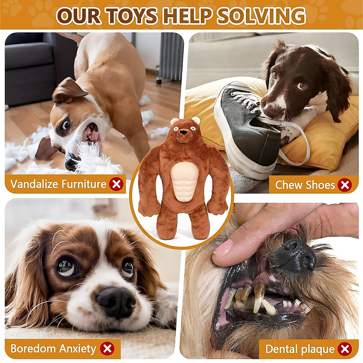 TonyEst Dog Toys, Squeaky Dog Toys for Puppies, Small, Medium and Large Dogs, Durable Plush Dog Toys for Teething and Boredom, Interestingly Dog Toys Bear to Keep Them Busy