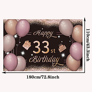 Happy 33st Birthday Backdrop Banner Black Pink 33th Sign Poster 33 Birthday Party Supplies for Anniversary Photo Booth Photography Background Birthday Party Decorations, 72.8 x 43.3 Inch