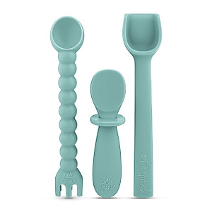 Ryan & Rose Ultimate Utensil Set of 3 Silicone Baby Spoons Silicone baby feeding set for baby led weaning, baby spoons self feeding 6 months, baby utensils, toddler utensils (Seaglass)