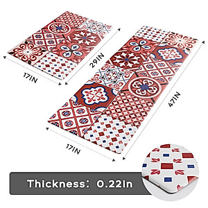 Ashler Kitchen Mats Anti-Fatigue Kitchen Rugs, Non-Slip Waterproof Kitchen Floor Mats, 2PCS Ergonomic Comfort Foam Standing Rug for Kitchen, Office, Floor, Laundry, Sink, 17x47 in & 17x29 in, Red