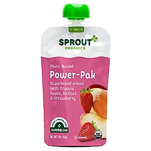 Sprout Organic Baby Food, Stage 4 Toddler Pouches, Apple Apricot & Strawberry Power Pak, 4 Oz, Pack of 12