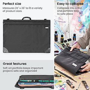 Arteza Art Portfolio Case, 24 x 36 inches, Black, Large Soft Art Storage Folder for Artwork Organization