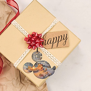 Disney – Mickey and Minnie Mouse - Christmas Lodge – Thomas Kinkade Studios - 4” x 3.5” Mickey Ear Shaped Hanging Acrylic Print – Officially Licensed Collectible