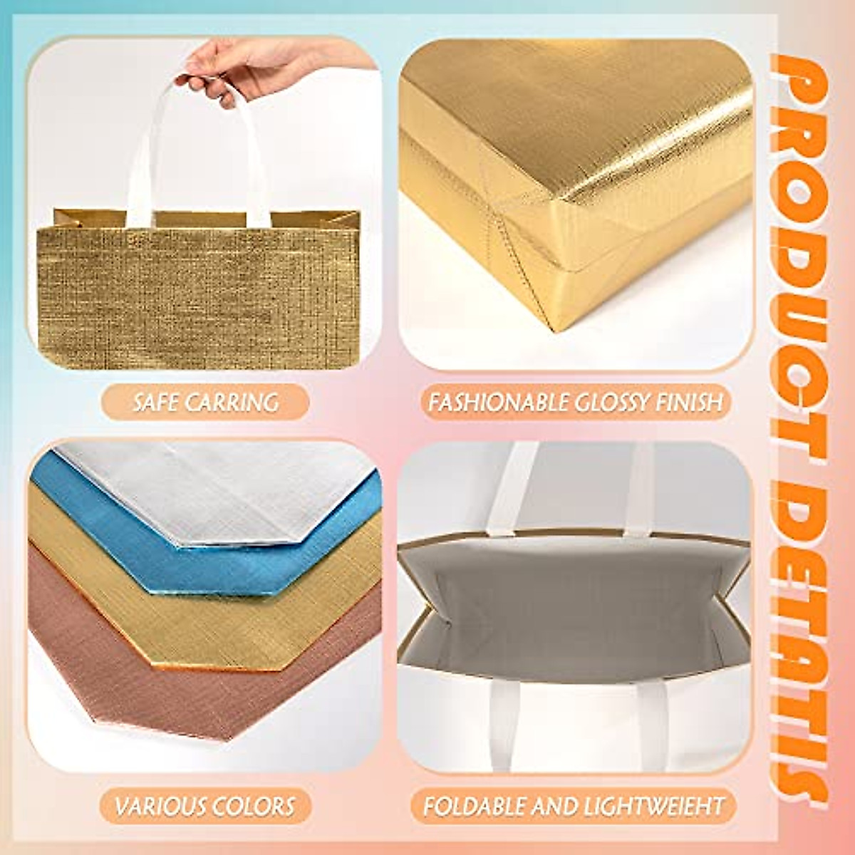 25Pcs Large Gift Bags for Present Birthday Party Wedding Reusable Gift Bag Gold Rose Gold Blue Silver Giant Gift Bags Cloth Non-woven Fabric Gift Bags Bulk for Christmas Present Wrapping Big Size 12.59 x 4.72 x 11 Inch