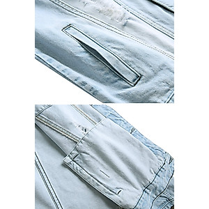 LAMKUKU Mens Denim Jacket Ripped Slim Jean Jacket Coat for Men (Medium, Light blue-02)