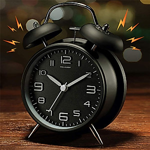 GRFIT Alarm Clock 4 Inch Twin Bell Loud Alarm Clock Metal Frame 3D Dial with Backlight Battery Operate Desk Table Alarm Clock for Home and Office Clock for Bedrooms (Color : 1)