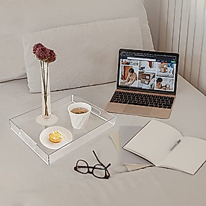 Allhercom Acrylic Serving Tray (12x16x2Inch) with Handles-Spill Proof-Clear Decorative Tray for Appetizer,Breakfast-Countertop Organizer Storage Tray for Kitchen,Bathroom,Living Room