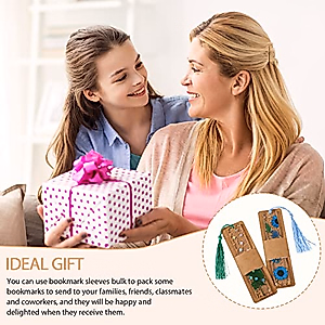 100 Pcs Resin Bookmark Holder Kraft Bookmark Sleeves Brown Book Markers Cover Holder Blank Display Cards for DIY Bookmark Wrapping Small Business Packaging Supplies Valentines Gift Party Favor, 2 Size