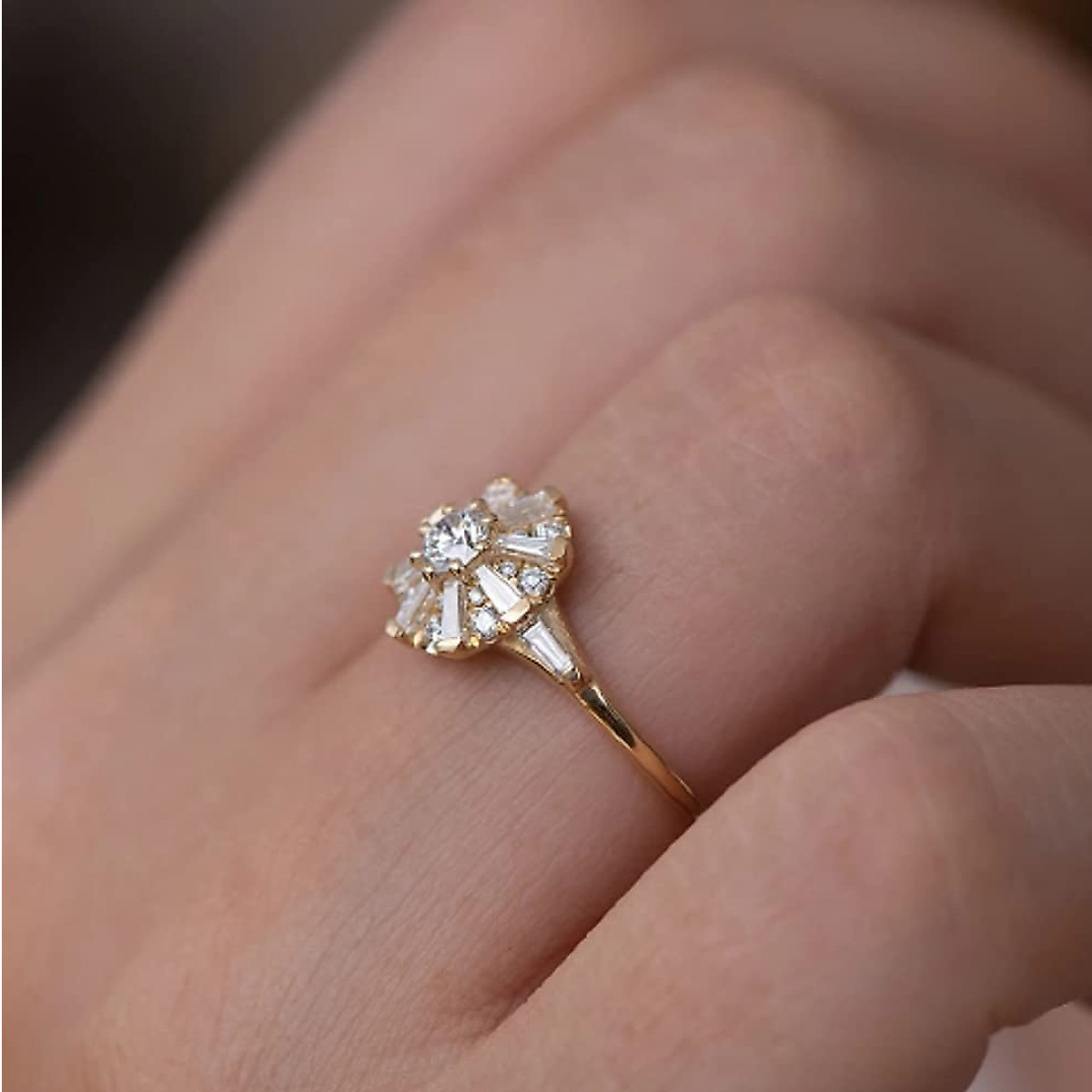 Awmnjtmgpw 18K Gold Cubic Zircon Ring Personalized Full Diamond Engagement Ring Women's Jewelry Size 6-10 (Size 9)