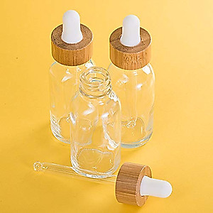 JHCFillé 1oz (30ml) Dropper Bottles, Clear Glass Boston Round Bottle with Bamboo Glass Eye Dropper, Tincture Bottles with Dropper, 6 Pack