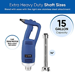 TK Tartle Kitchen Commercial Immersion Blender 750W Extra Heavy Duty, Stainless Steel, Variable Speed, 16 inch Shaft