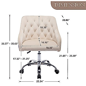 Baysitone Velvet Home Office Desk Chair, Modern Swivel Task Armchair with Adjustable Height, Upholstered Tufted Accent Computer Chair for Home and Office Working or Studying, Beige
