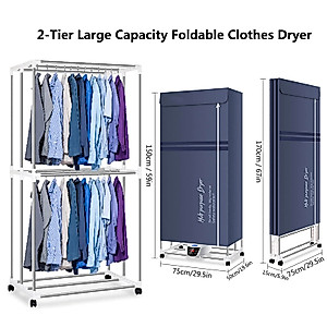 Electric Clothes Dryer with Remote Control and Timer, 1300W Large Capacity 2-Tier Heated Clothes Airer with Cover, Indoor Foldable Electric Clothes Airer Drying Rack, Overheat Protection,Blue