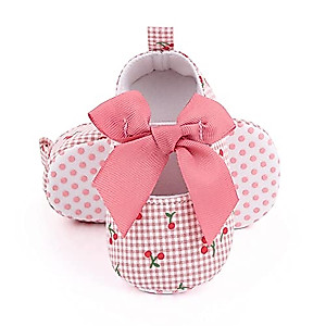 Lykmera Infant Toddler Girls Walking Shoes Sole Bow Plaid Fruit Print Toddler Shoes Walking Shoes Princess Shoes for Girls (Pink, 3-6Months)