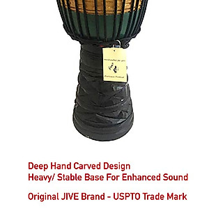 JIVE Djembe Drum Bongo Congo Hand Carved SOLID Mahogany Wood Drum LARGE 16" High African Rasta Drum - Professional Quality - JIVE BRAND