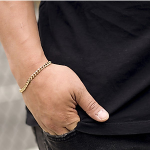 LIFETIME JEWELRY 5mm Cuban Link Chain Bracelet for Men & Women 24k Gold Plated, 7 Inches