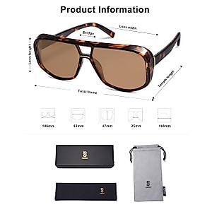 SOJOS Retro Aviator Sunglasses For Men Women Oversized Polarized Trendy Womens UV 400 Shades SJ2304 Tortoise Brown