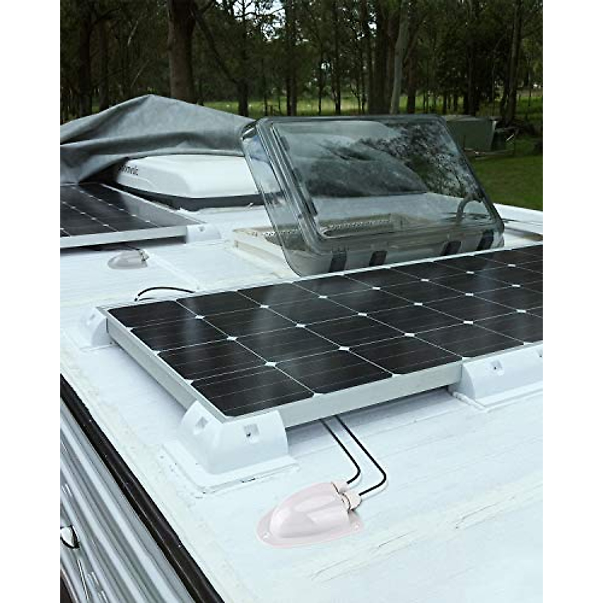 BougeRV White Solar Double Cable Entry Gland Box, RV roof Waterproof ABS Solar Entry housing for RVs, Boats, Yacht, Roofs（White）
