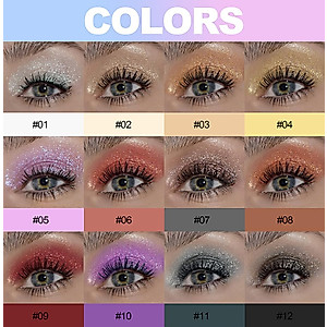 BEUKING Liquid Eye shadow 12 Colors White/Purple/Black/Red/Pink/Orange/Silver Waterproof Long Lasting Glitter Highlighter Pearlescent Shiny Eye Shadow Sequin Eye Silky Cosmetics For Daily Makeup (1#)